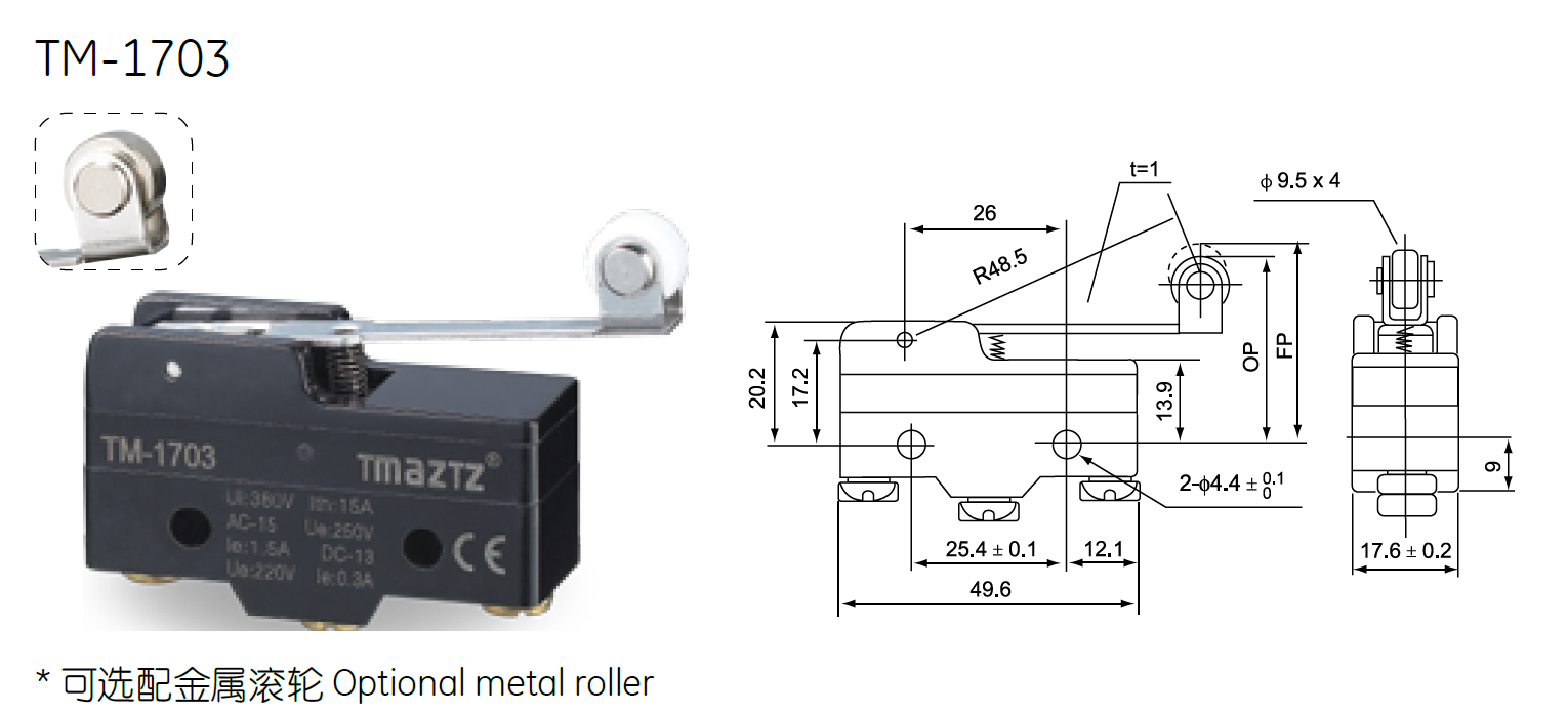 TM-1703 Panel mount plunger Micro Switch-Z15GW2-B LXW5-11G1 CM-TMAZTZ Electric