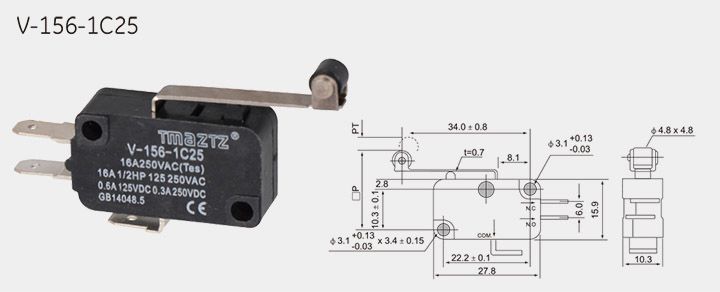 V-156-1C25 Long Lever Roller Micro Switch Supplier TMAZTZ Electric
