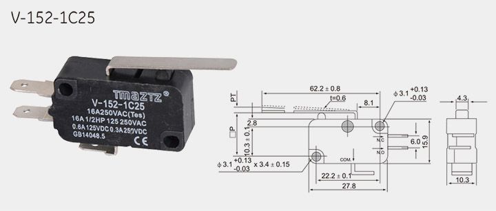V-152-1C25 Middle Lever Micro Switch Supplier TMAZTZ Electric