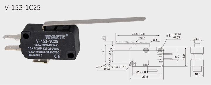 V-153-1C25 Long Lever Micro Switch Supplier TMAZTZ Electric