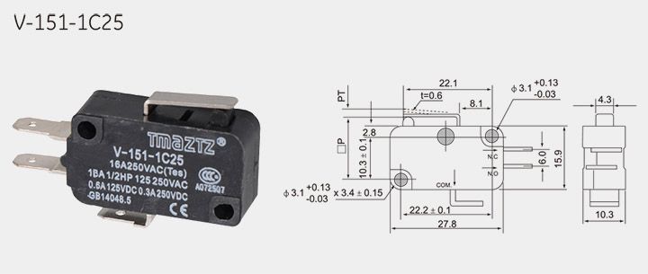 V-151-1C25 Short Lever Micro Switch Supplier TMAZTZ Electric